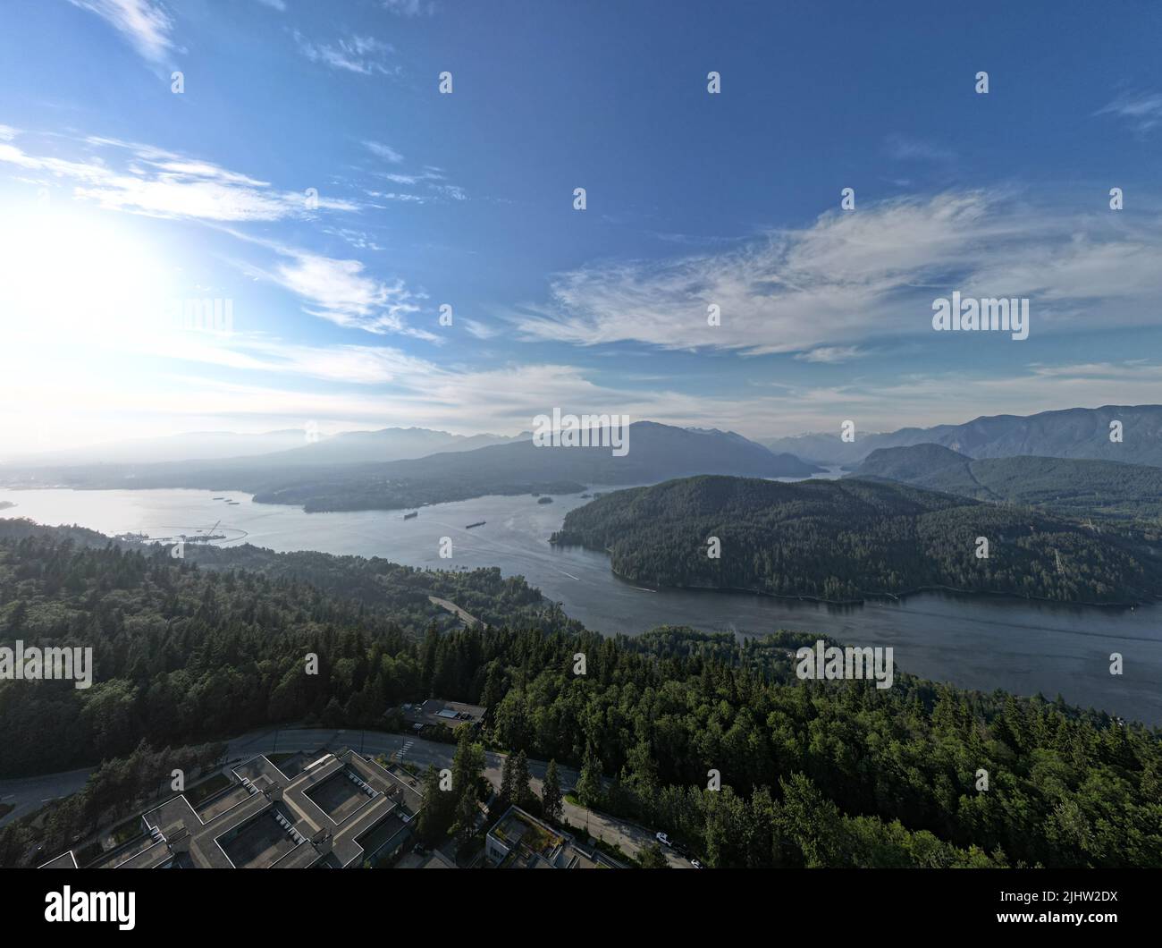 A high-angle shot of a beautiful green landscape with a river Stock ...