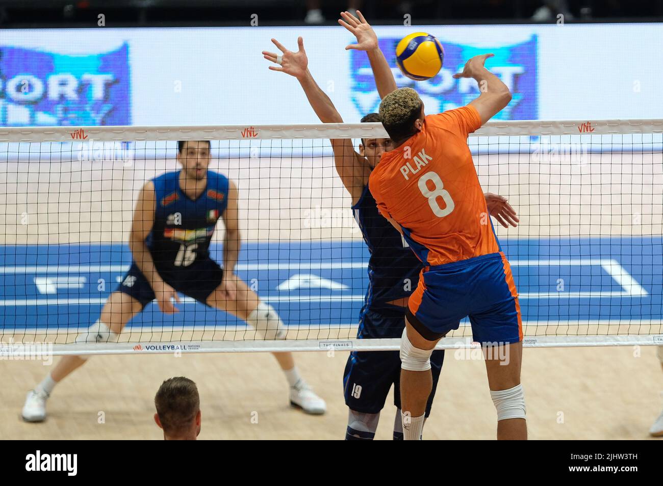 Unipol Arena, Bologna, Italy, July 20, 2022, Spike of Fabian Plak ...