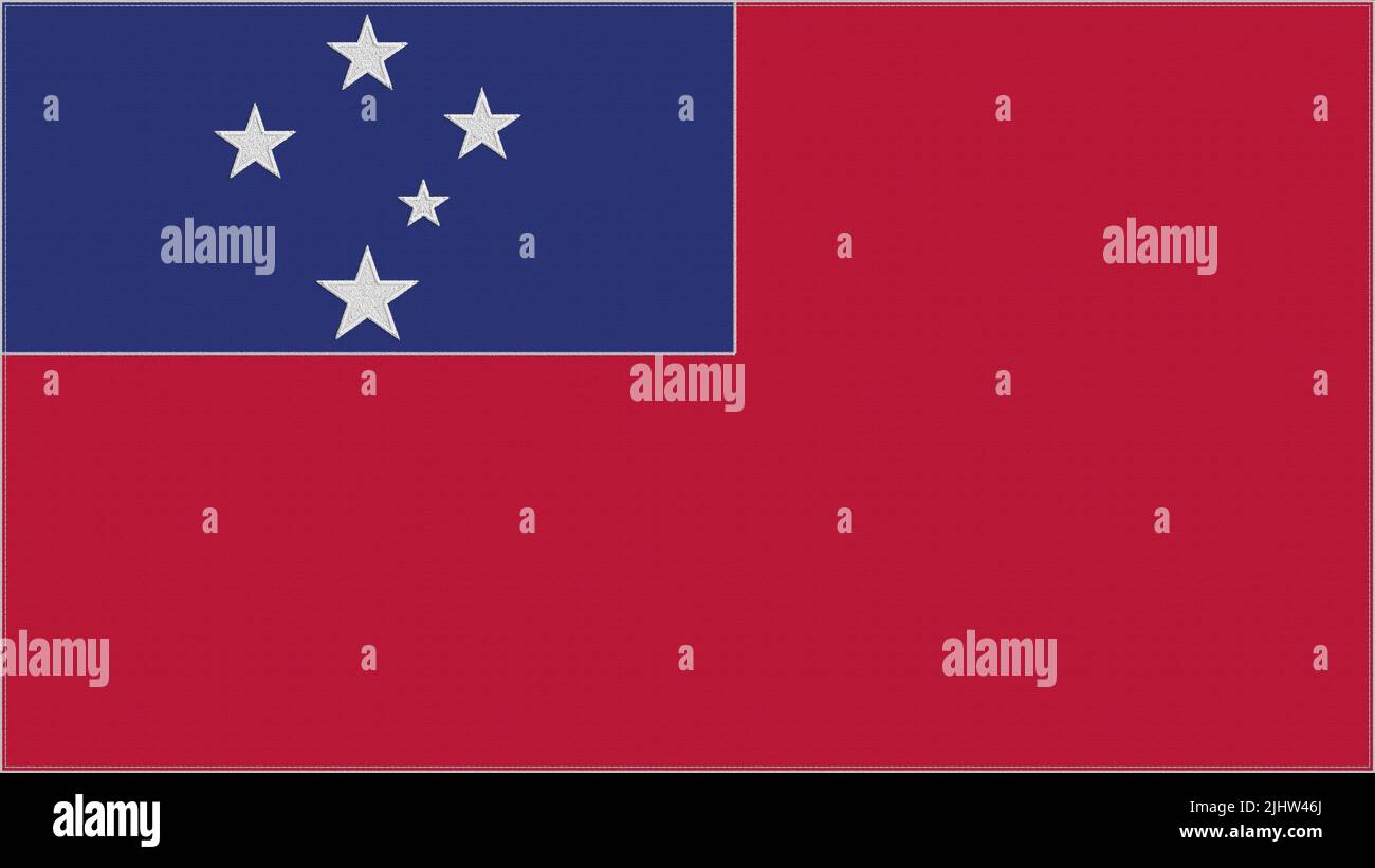 Samoa embroidery flag. Emblem stitched fabric. Embroidered coat of arms ...