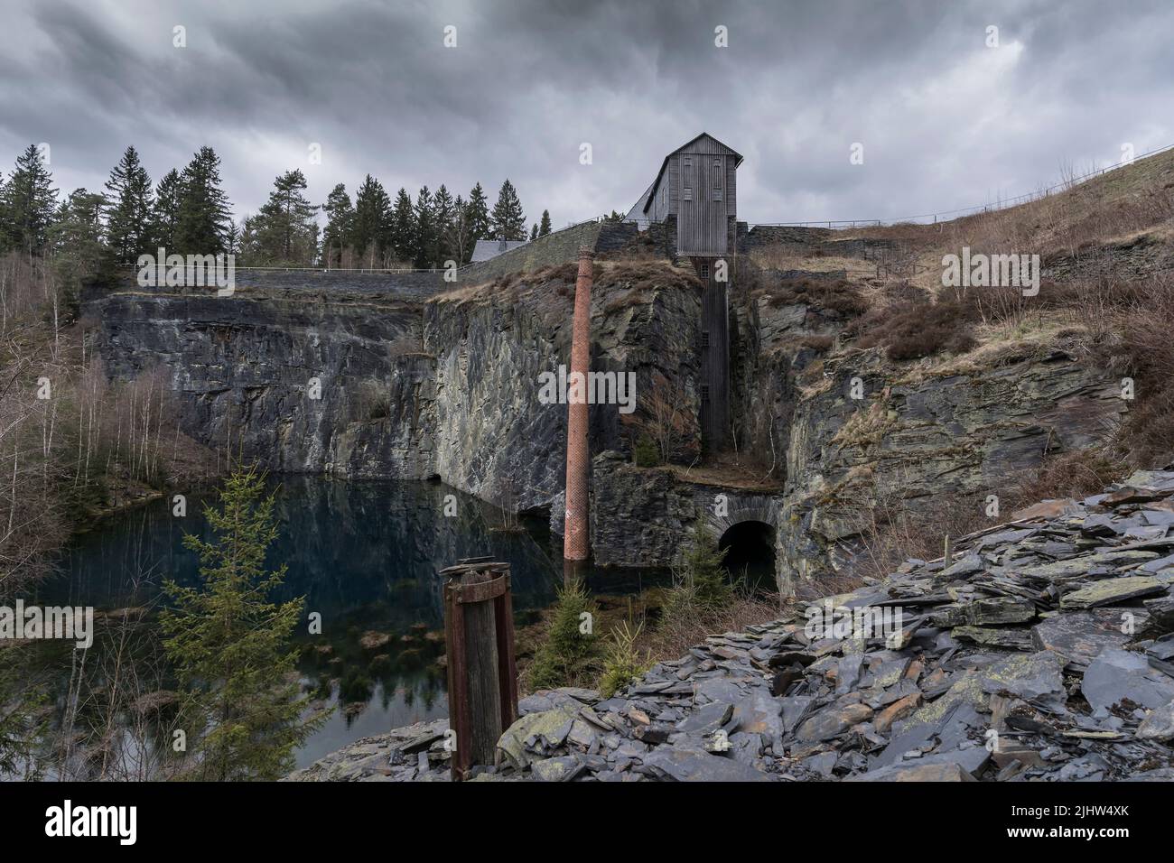 mining pit of a historic slate quarry Stock Photo - Alamy
