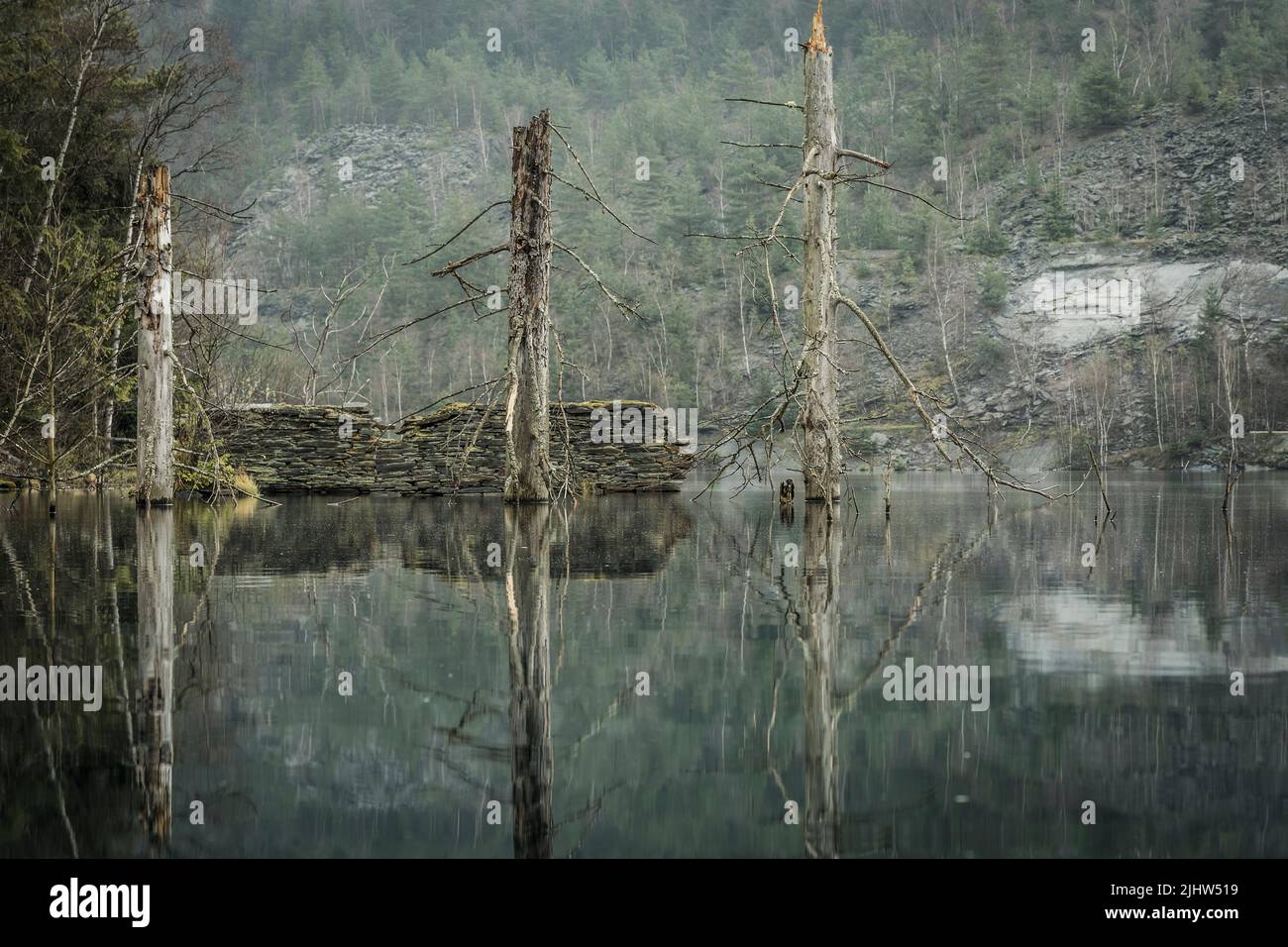 mining pit of a historic slate quarry Stock Photo - Alamy