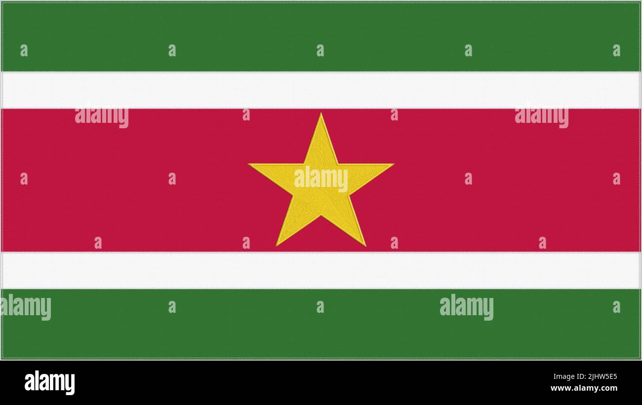 Suriname embroidery flag. Surinamese emblem stitched fabric ...