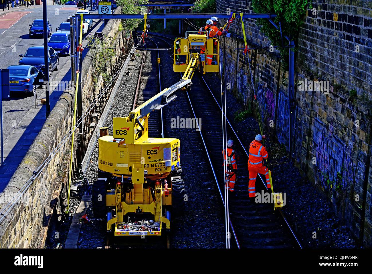 Metro railway line repairs at Tynemouth North Shields using a Platford ...
