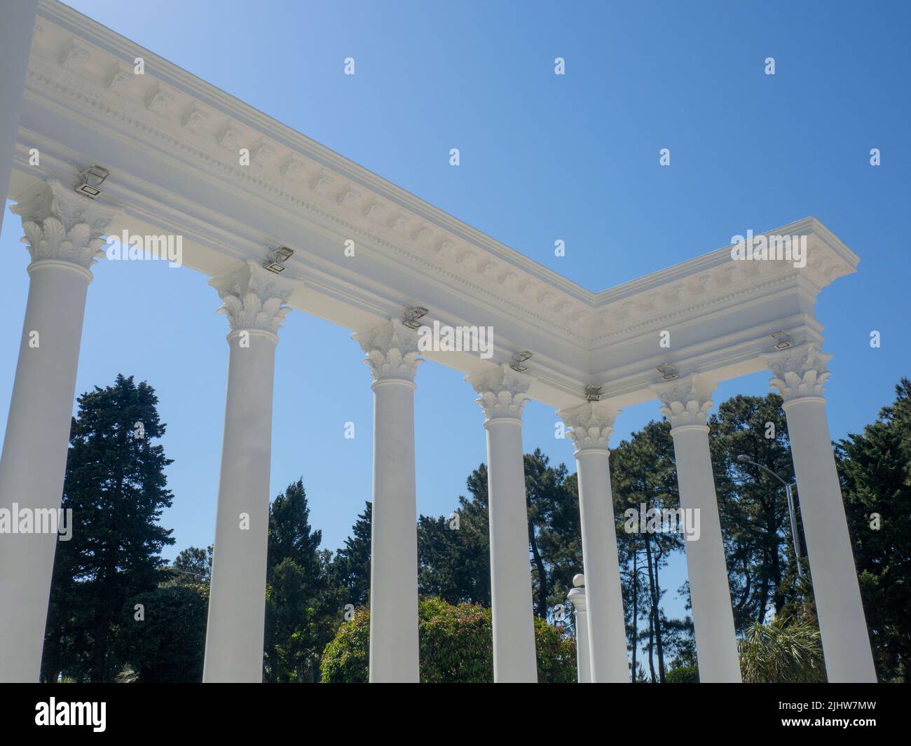 white columns. Modern Architecture. Building in the park. Exterior ...