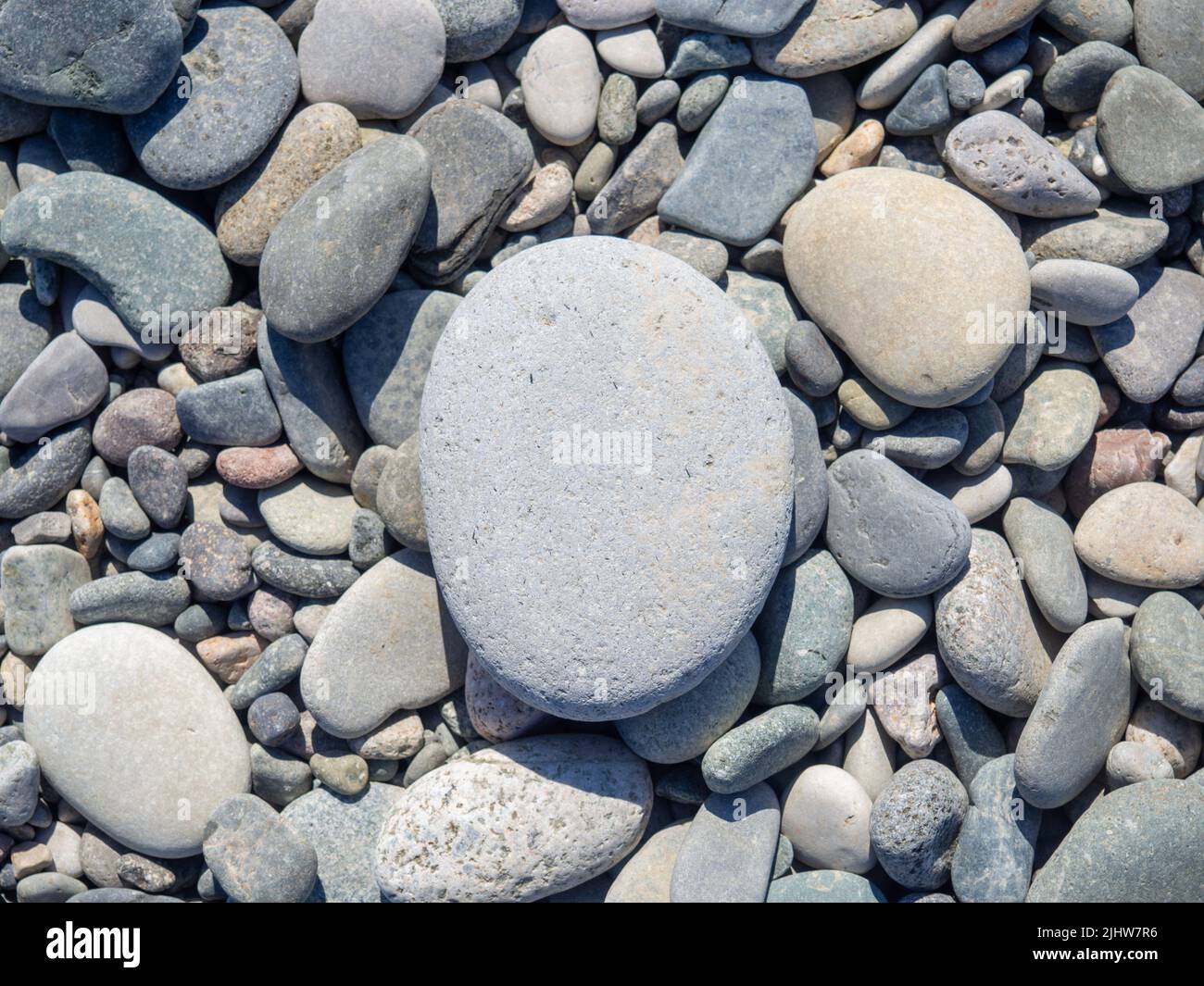 Pebbles on the beach. Background from stones. One large stone in the ...