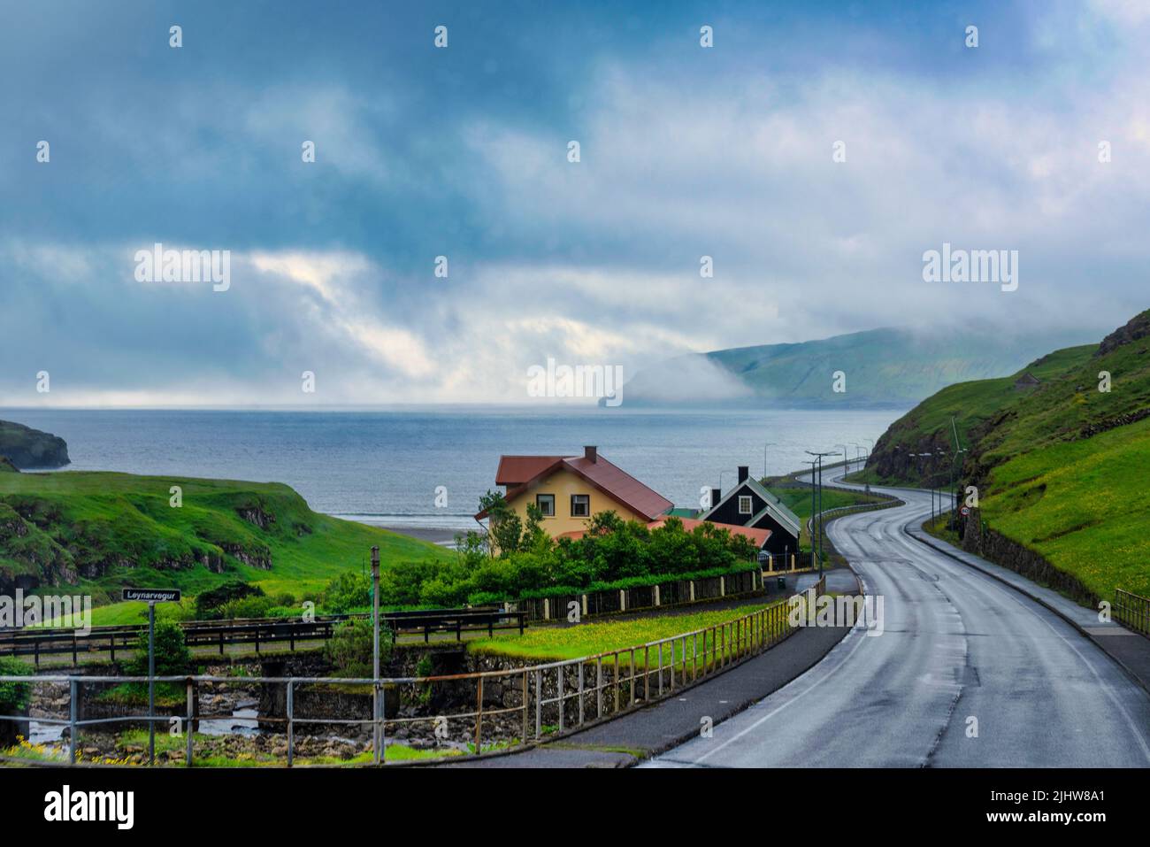 A bus driver's view through the windscreen driving the Faroe Islands ...