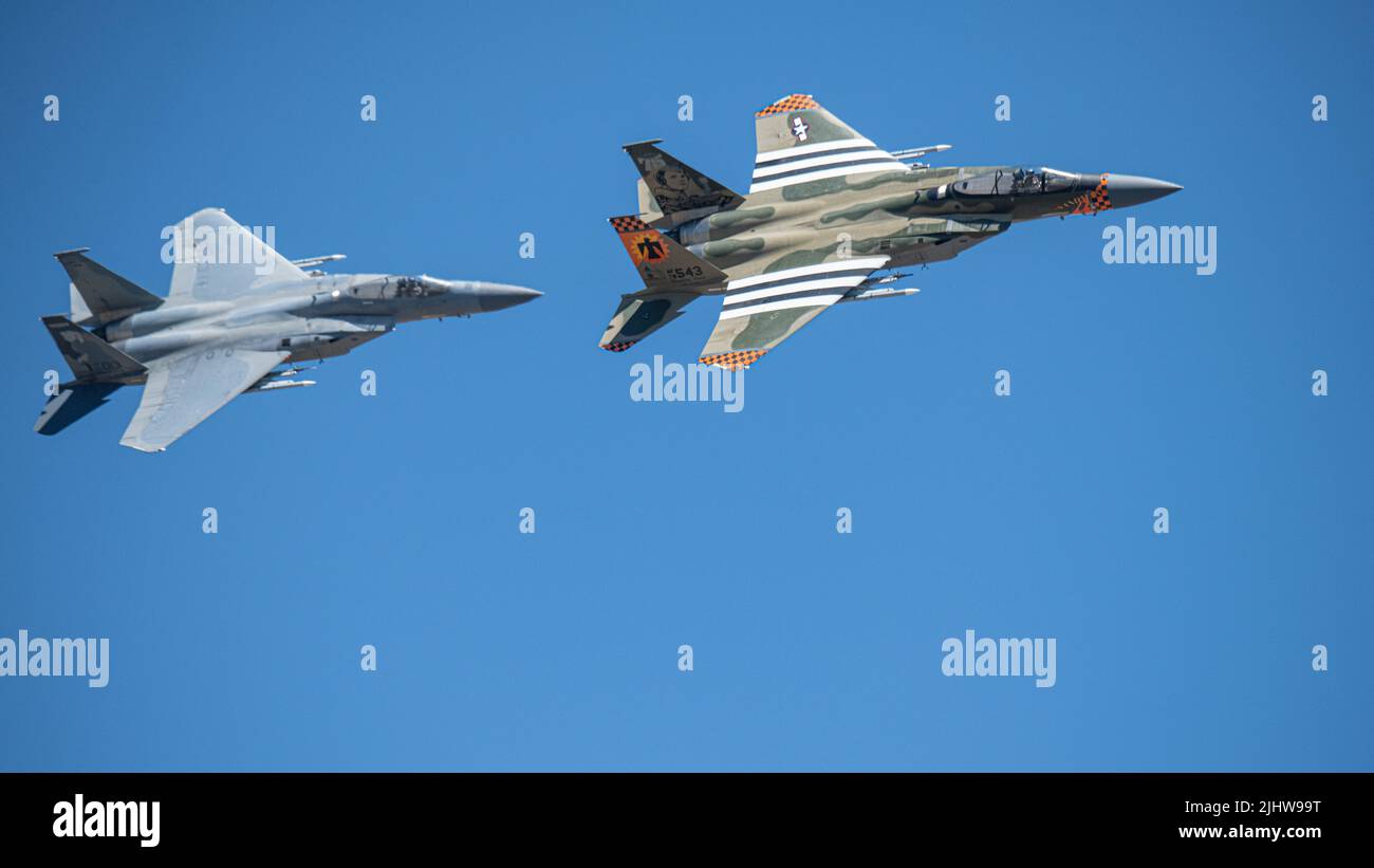 A formation of U.S. Air Force F-15 Eagles from the 173rd Fighter Wing ...