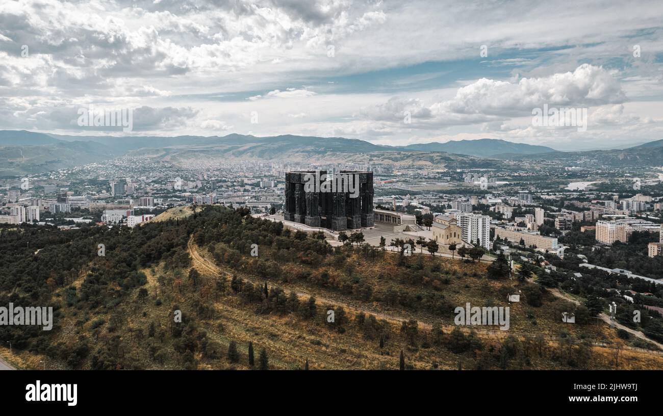 An aerial view of the Monument "Georgian Chronicle" in Tbilisi, Georgia ...