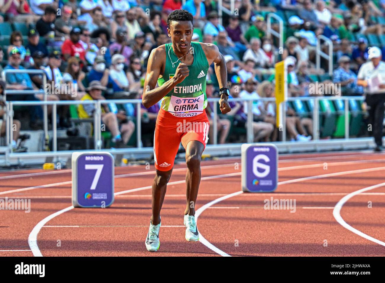 EUGENE, UNITED STATES - JULY 20: Ermias Girma of Ethiopia competing on ...