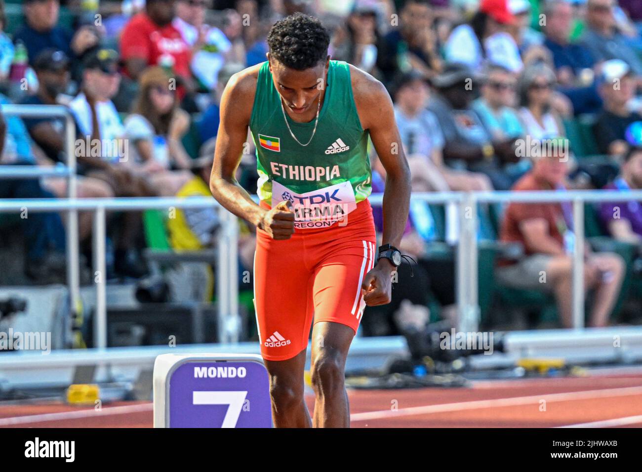 EUGENE, UNITED STATES - JULY 20: Ermias Girma of Ethiopia competing on ...