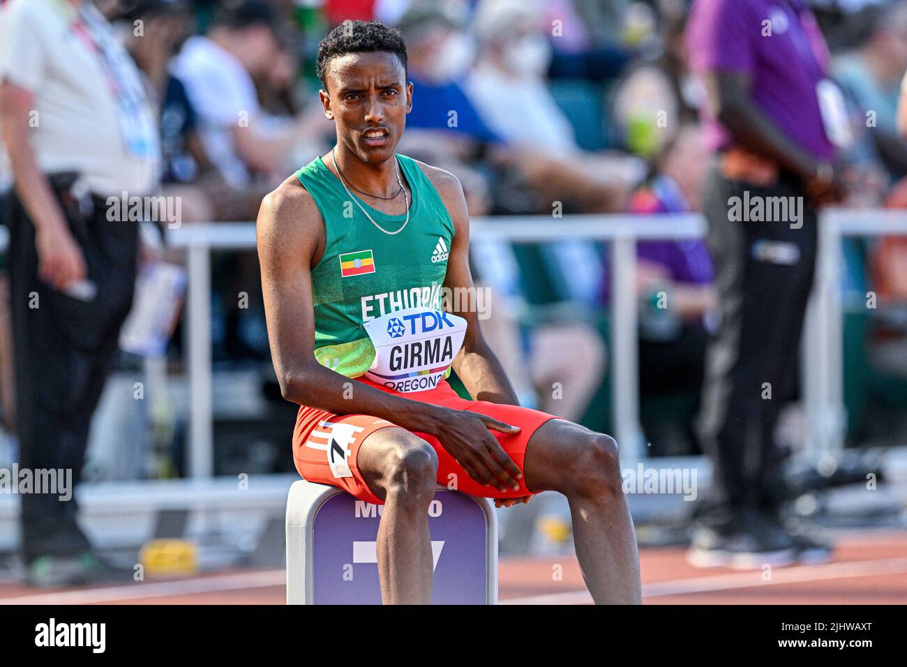 EUGENE, UNITED STATES - JULY 20: Ermias Girma of Ethiopia competing on ...