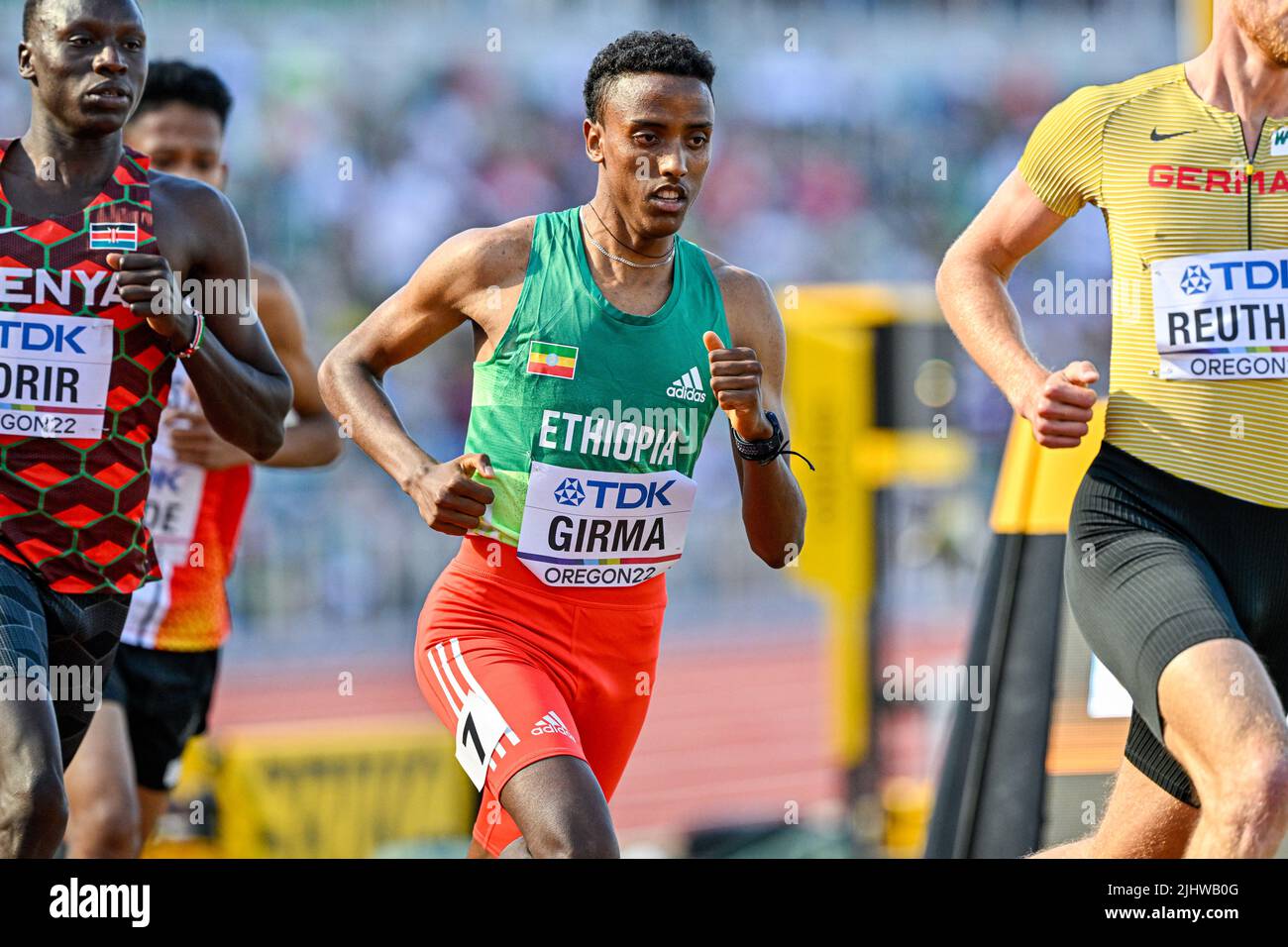 EUGENE, UNITED STATES - JULY 20: Ermias Girma of Ethiopia competing on ...