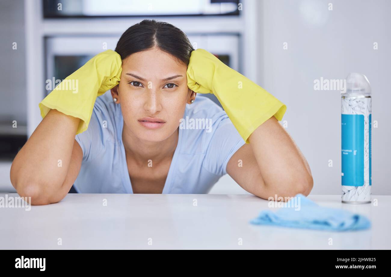 Cleaning Does Not Bring Me Peace A Young Woman Looking Unhappy While Doing Chores At Home Stock
