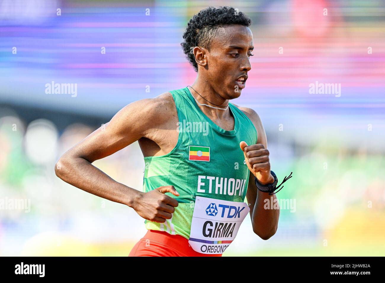 EUGENE, UNITED STATES - JULY 20: Ermias Girma of Ethiopia competing on ...