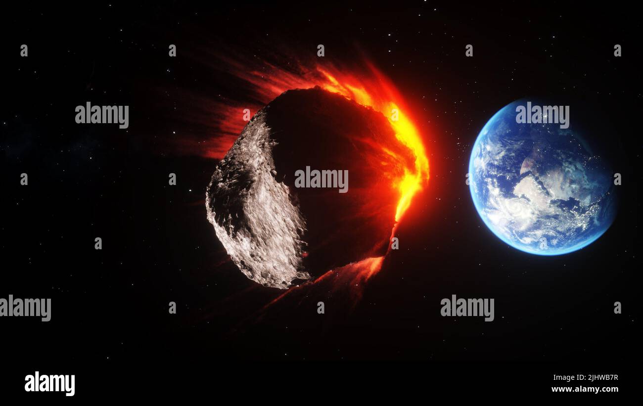 Asteroid in outer space. Earth planet. 3d rendering Stock Photo - Alamy