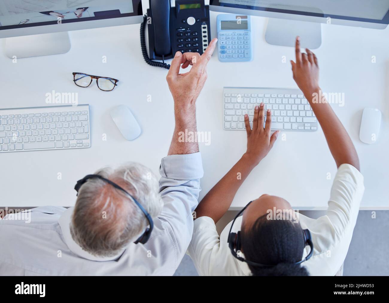 Tracing all the info until they reach a solution. High angle shot of ...