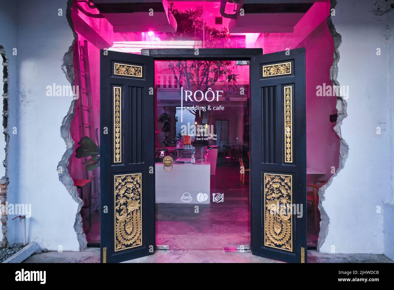 Entry of ROÔF Pudding & Cafe in Yaowarat Road in the Old Town heritage ...