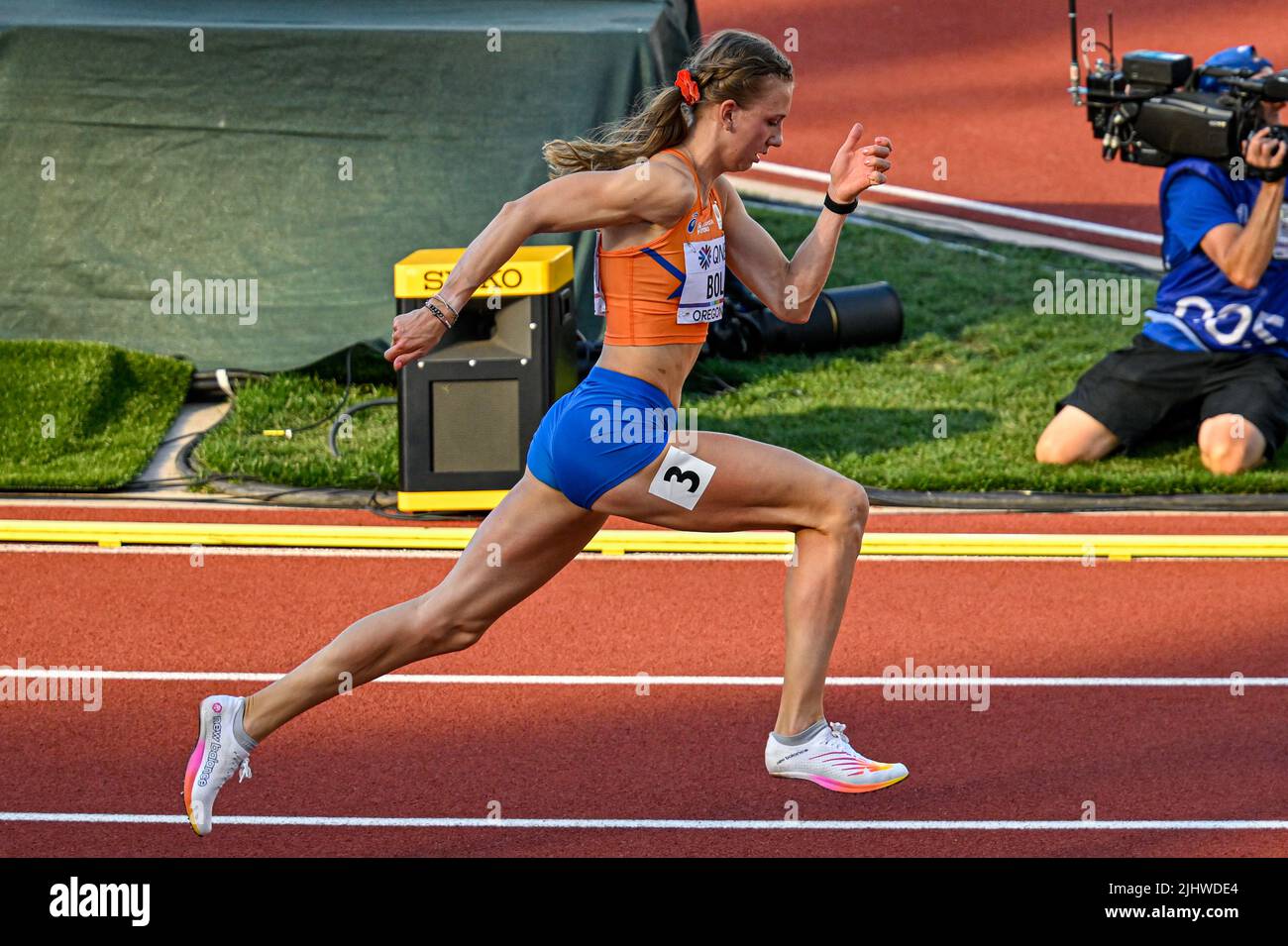 EUGENE, UNITED STATES - JULY 20: Femke Bol of The Netherlands competing ...