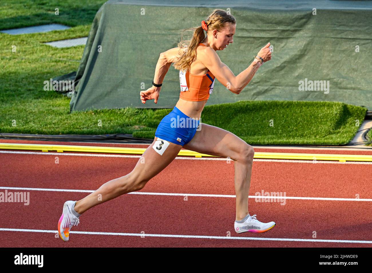 EUGENE, UNITED STATES - JULY 20: Femke Bol of The Netherlands competing ...