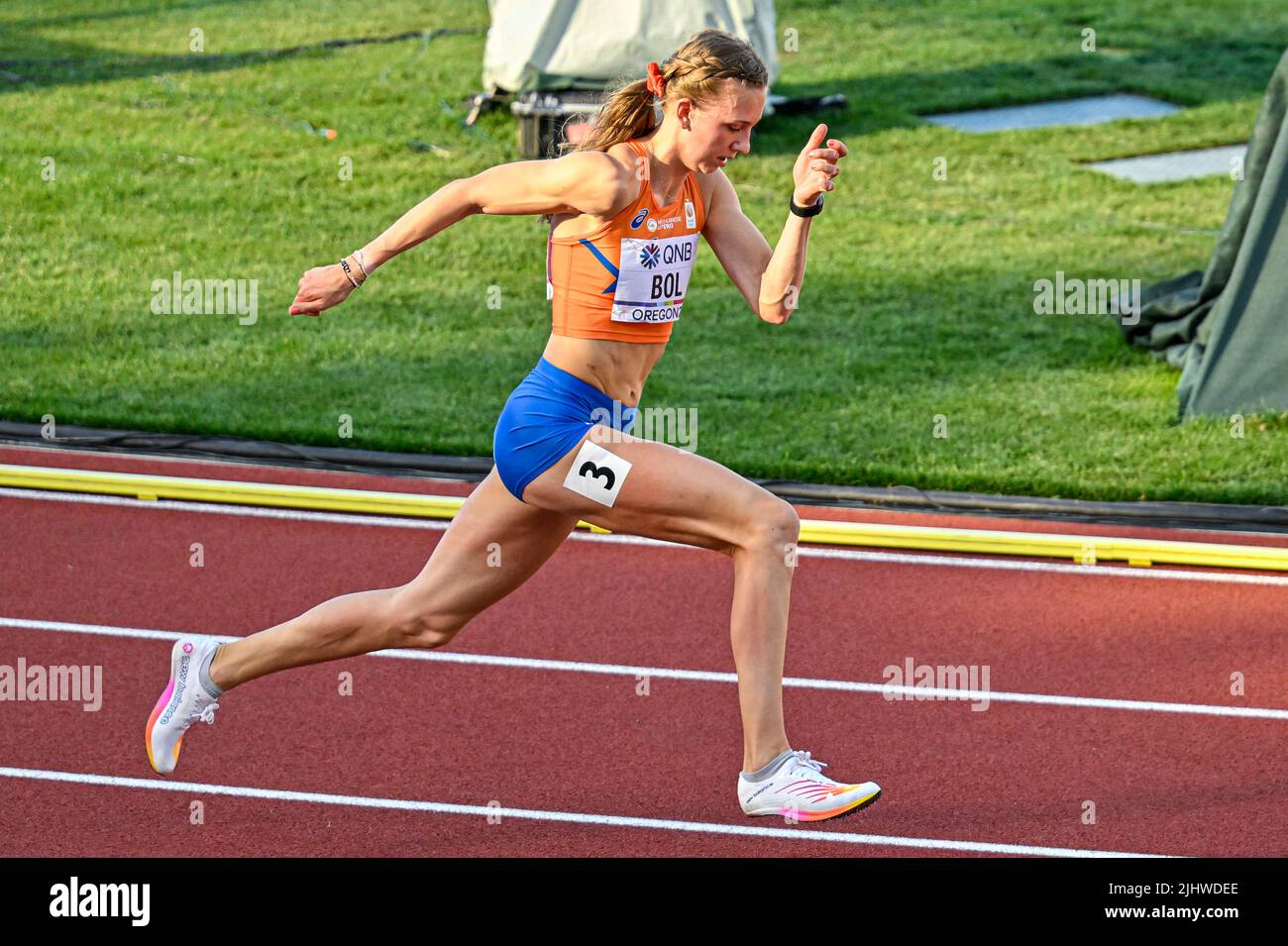 EUGENE, UNITED STATES - JULY 20: Femke Bol of The Netherlands competing ...