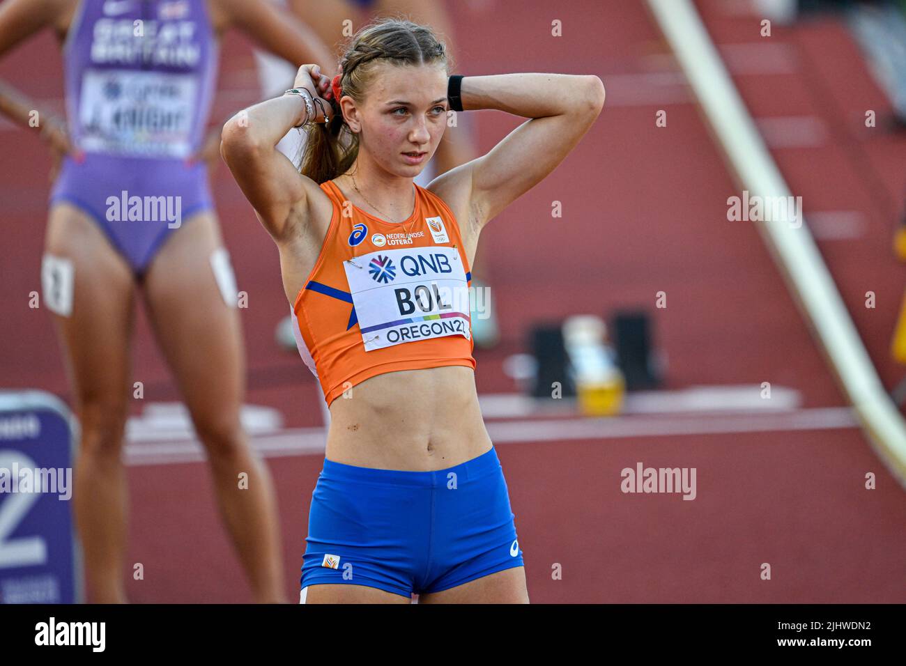 EUGENE, UNITED STATES - JULY 20: Femke Bol of The Netherlands competing ...