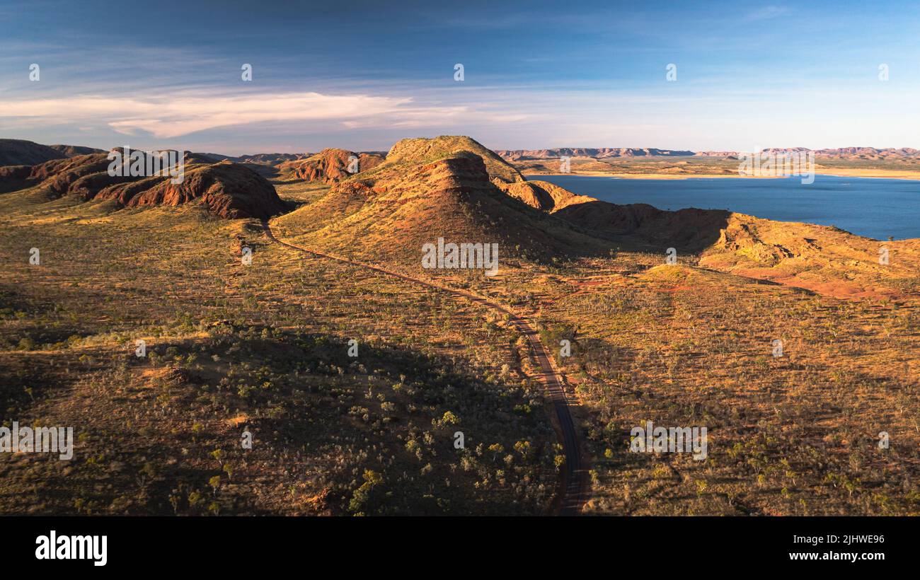 Beautiful sunset and mountain range in Lake Argyle, Kimberley, Westerm ...