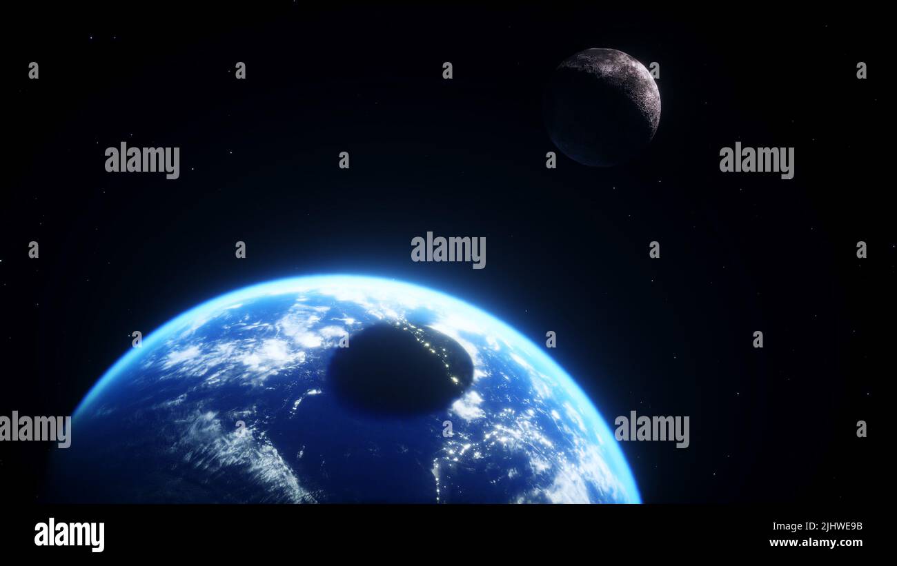 Moon eclipse in outer space. 3d rendering Stock Photo - Alamy