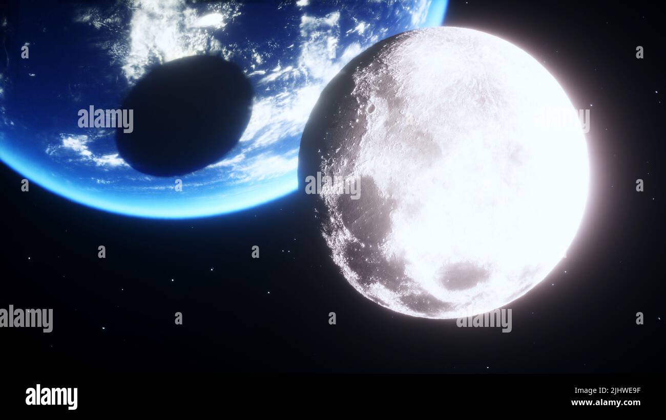 Moon eclipse in outer space. 3d rendering Stock Photo - Alamy