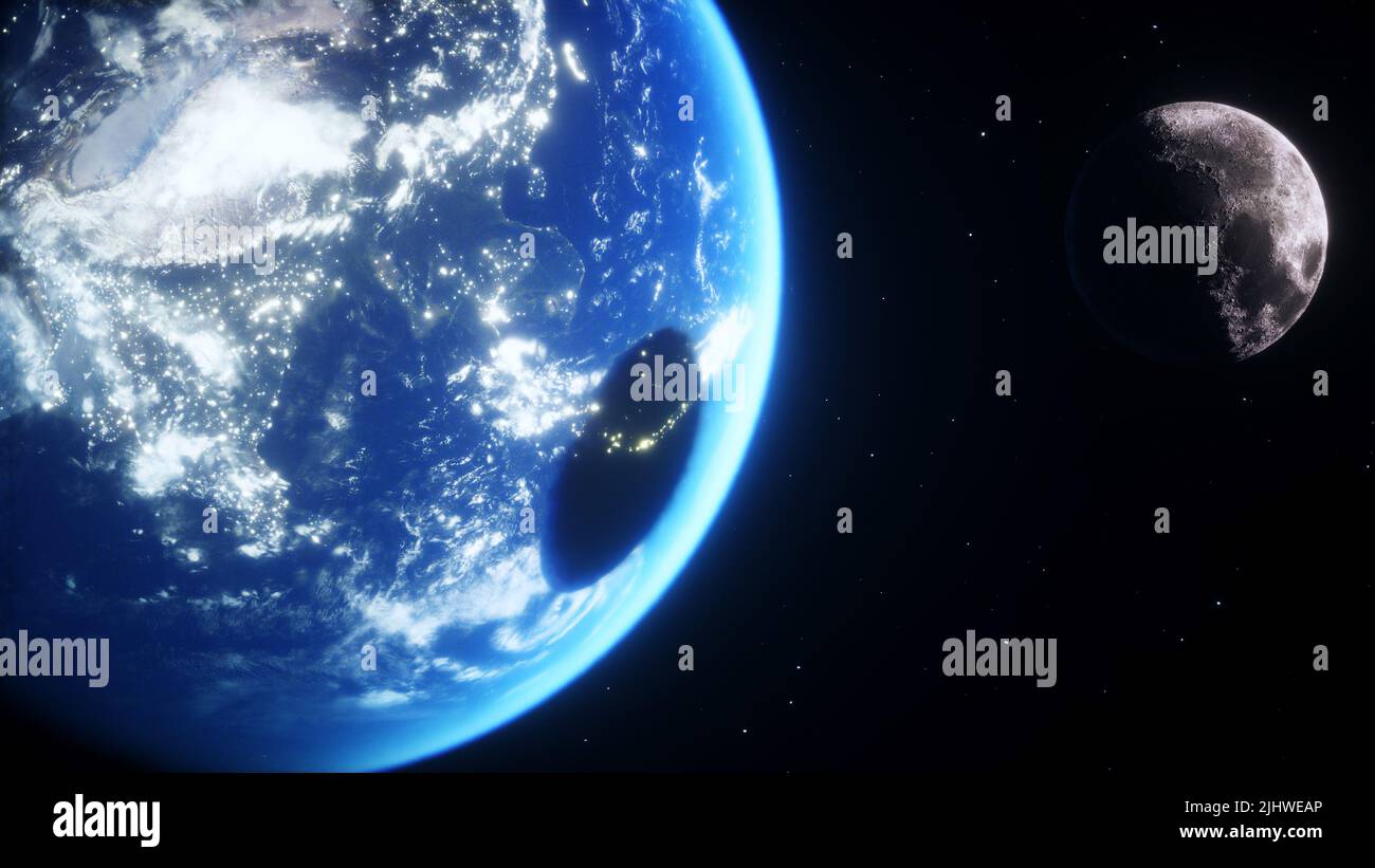 Moon eclipse in outer space. 3d rendering Stock Photo - Alamy