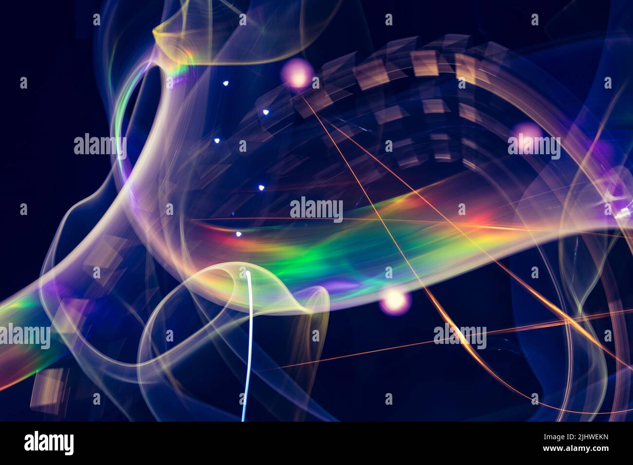 light painting photography with long exposure. galactic landscape with ...