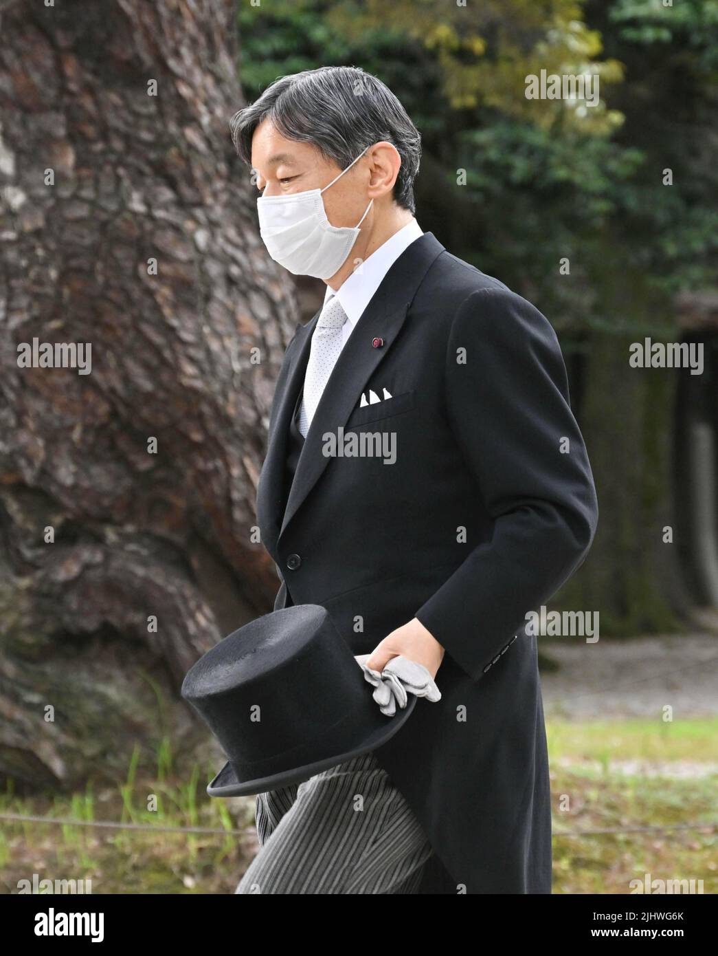 Japanese Emperor Naruhito visits Meiji Jingu shrine in Tokyo on July 21, 2022, ahead of the ...