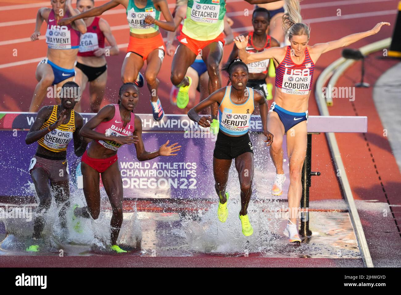 Kazakhstan Norah Jeruto during the Women’s 3000m Steeplechase Final on ...