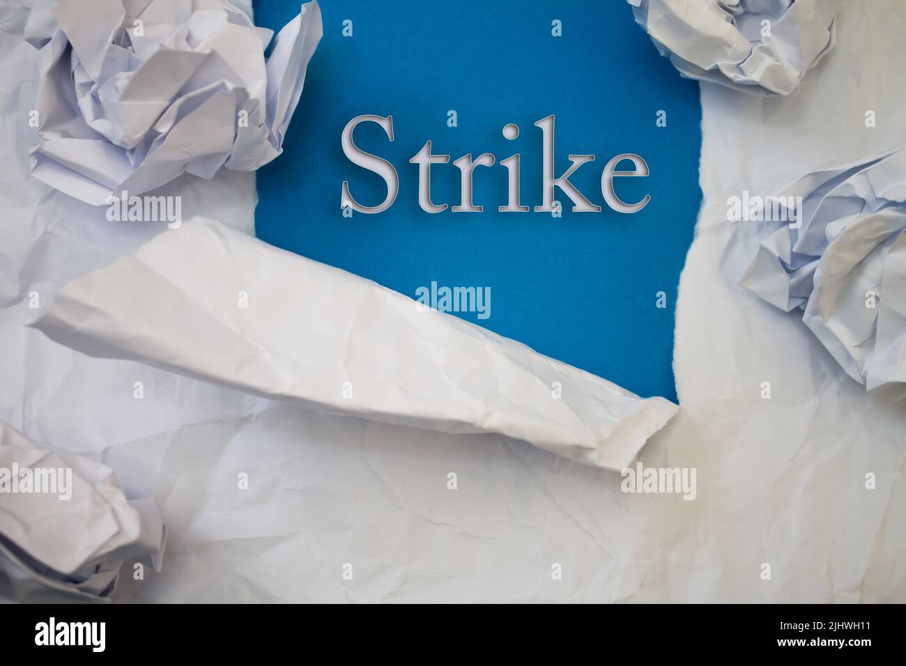 Strike text with Torn, Crumpled White Paper on colored background Stock ...