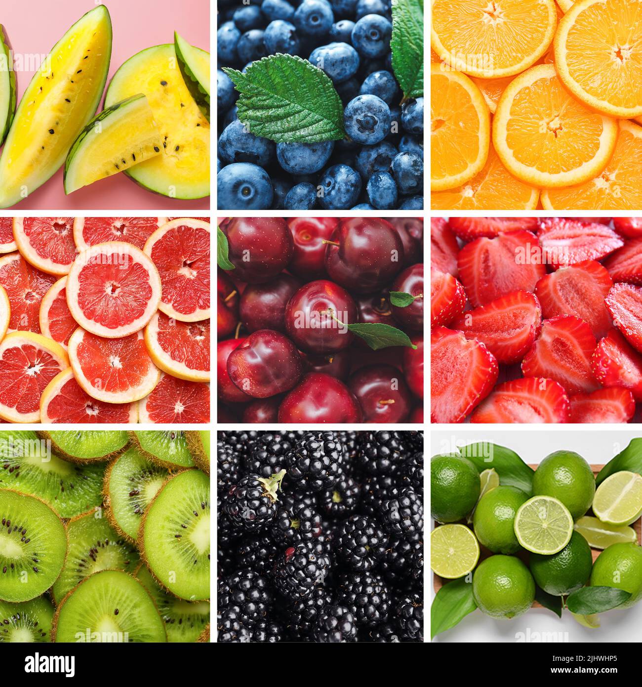 Collage with different ripe fruits and berries Stock Photo - Alamy