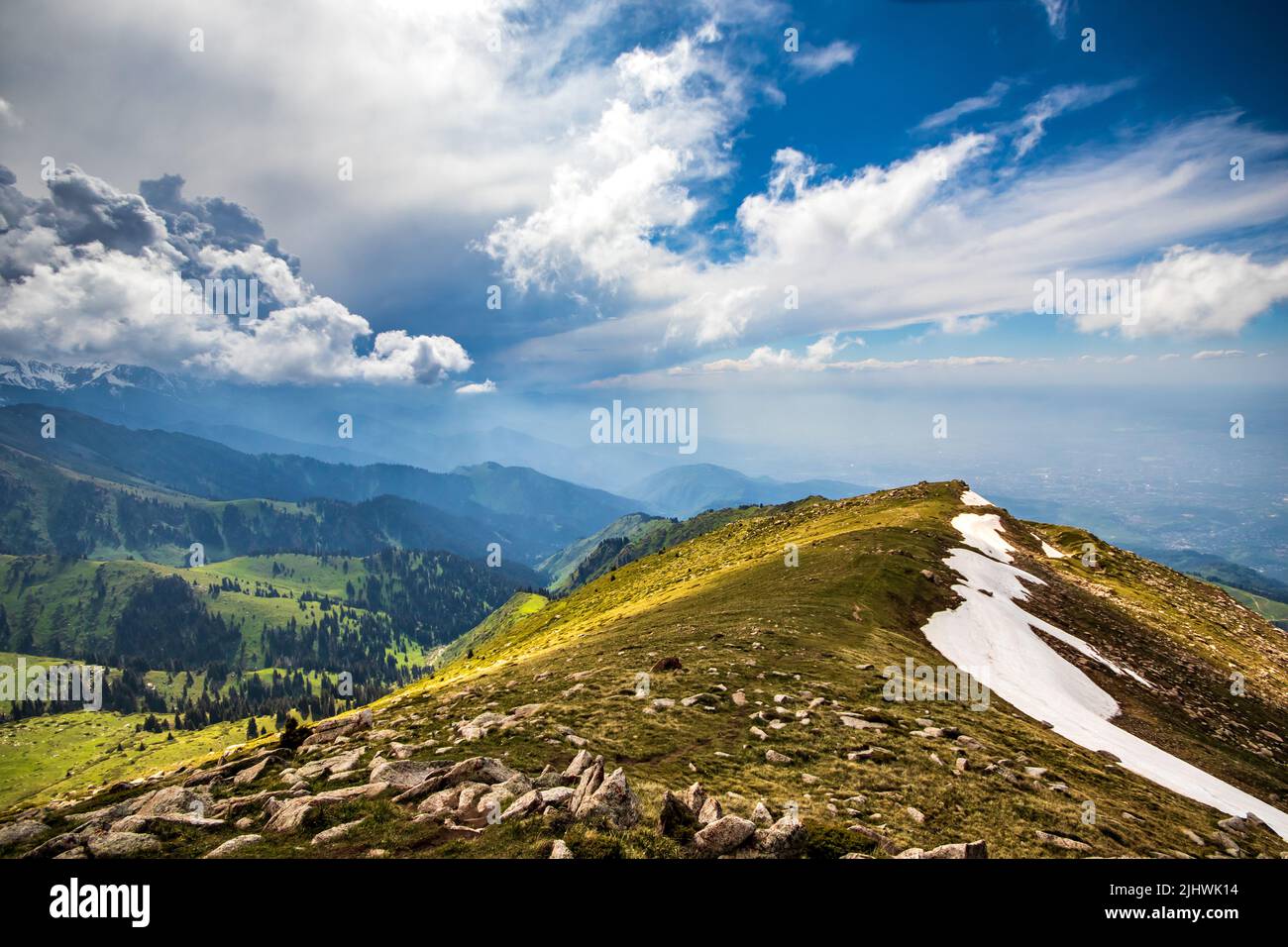 Top view of the mountain peak 3 brothers in the Almaty mountains Stock ...