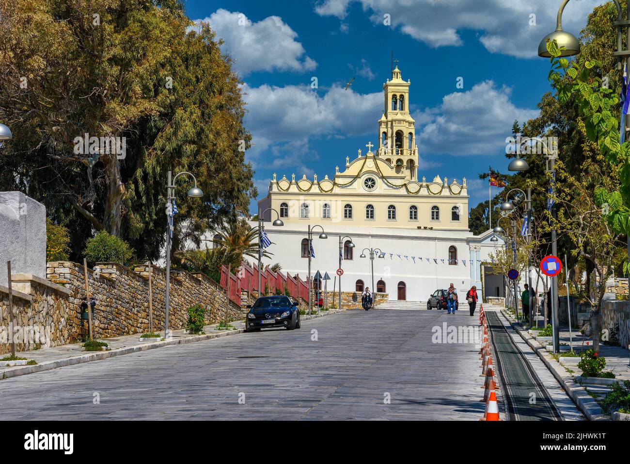 Exterior view of Panagia Megalochari cathedral church (Virgin Mary) in Tinos island. It is the ...