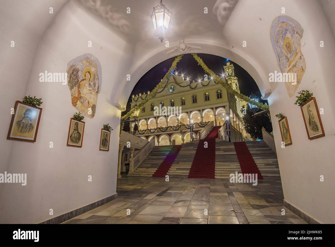 Exterior view of Panagia Megalochari church or Virgin Mary in Tinos ...