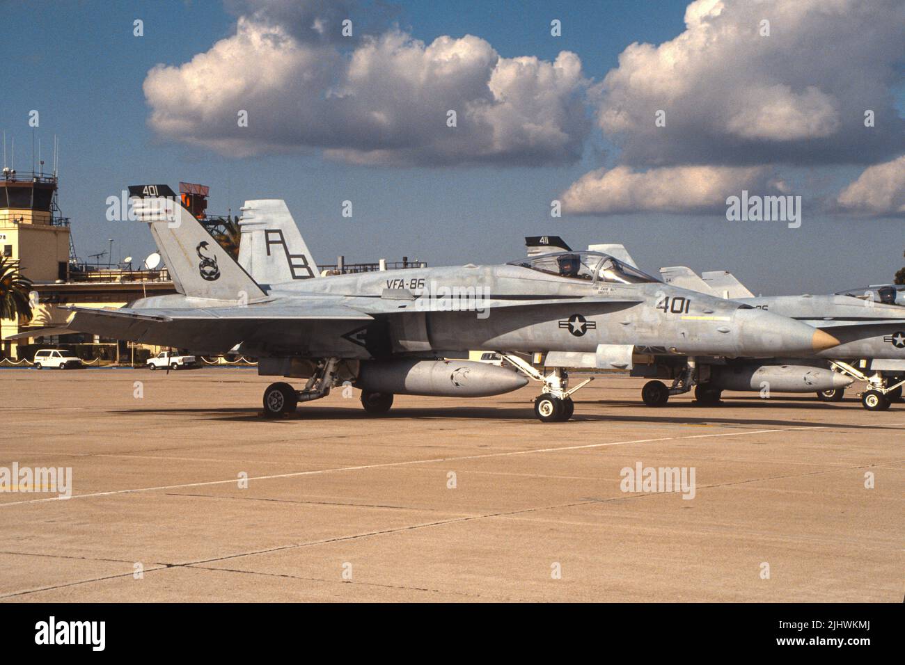 USN F/A-18 Hornet from VFA-86 on tarmac at NAS Miramar in San Diego ...