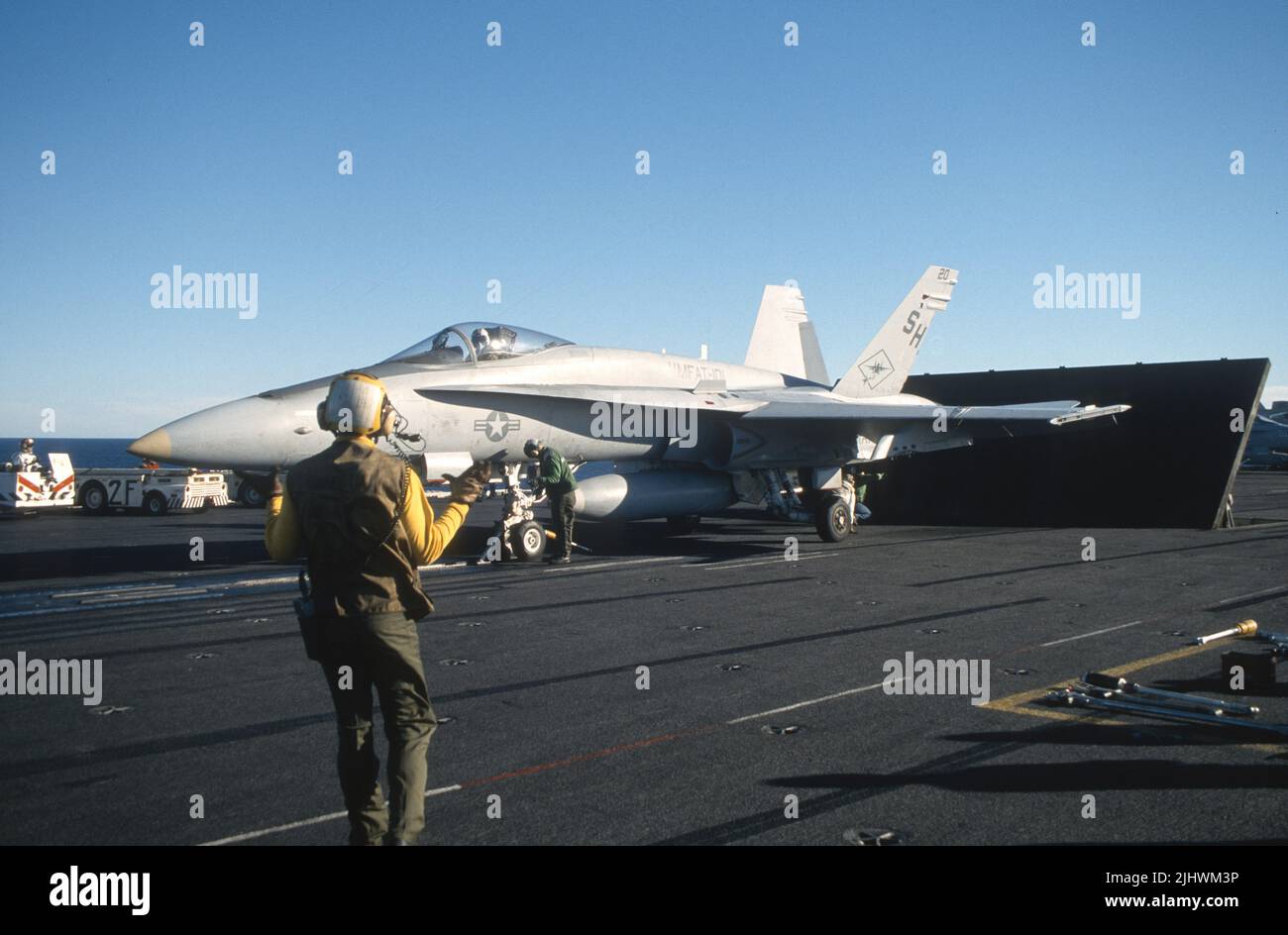 USMC F/A-18 from VMFAT-101 on the catapult ready to launch Stock Photo ...