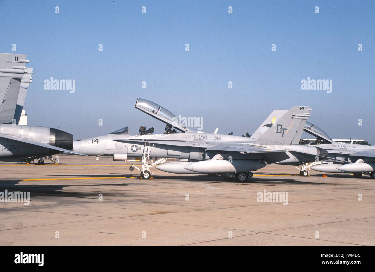 USMC F/A-18's from VMFA (AW) - 242 on the flight line at MCAS Miramar ...