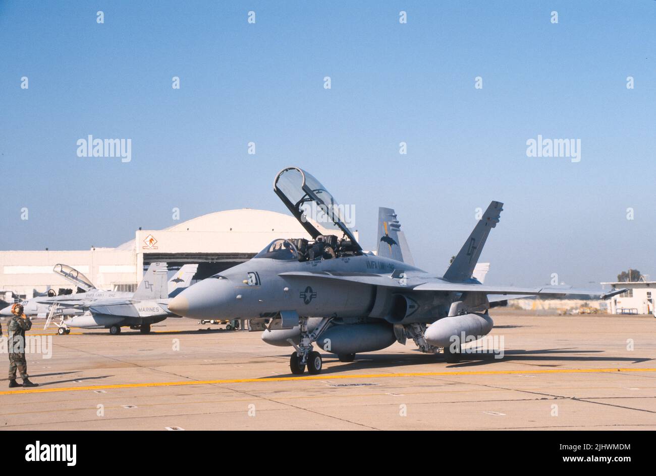 USMC F/A-18 from VMFA (AW) - 242 about to taxi to the runway at MCAS ...