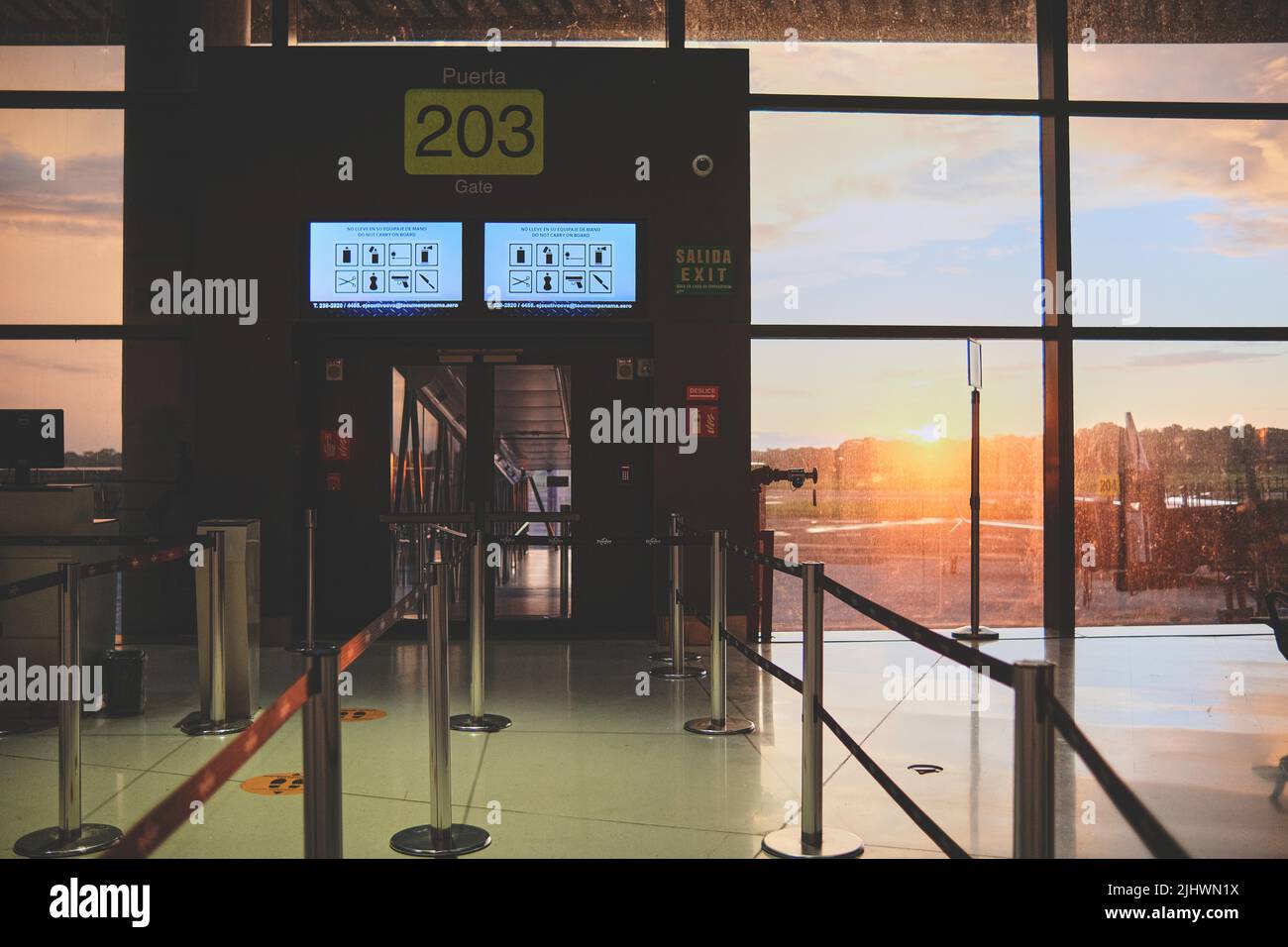 Panama City, Panama: Boarding gate entrance with information board in ...