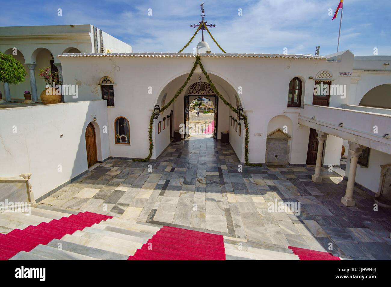 Exterior view of Panagia Megalochari cathedral church (Virgin Mary) in Tinos island. It is the ...