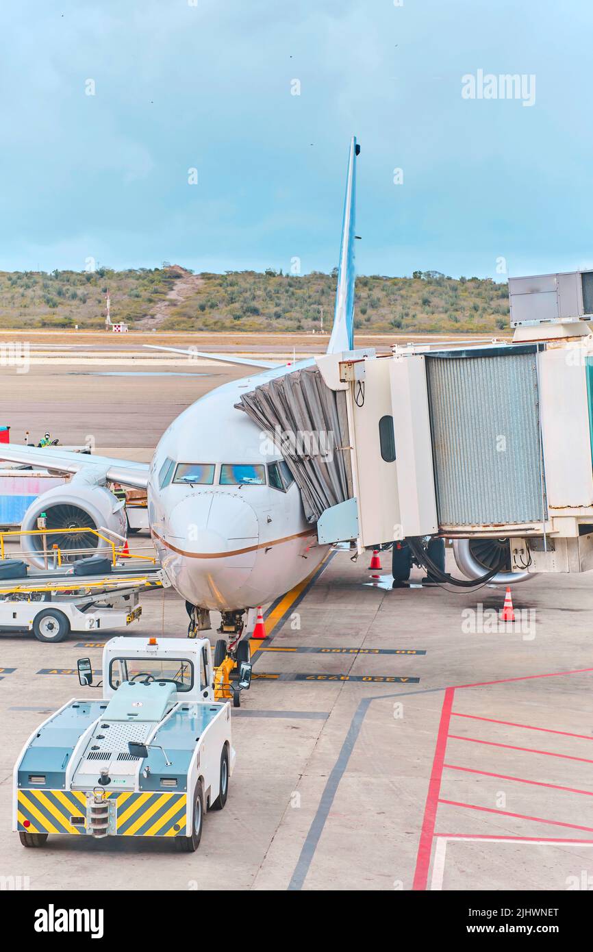 Jetway waiting for a plane to arrive on airport.airport terminal ...