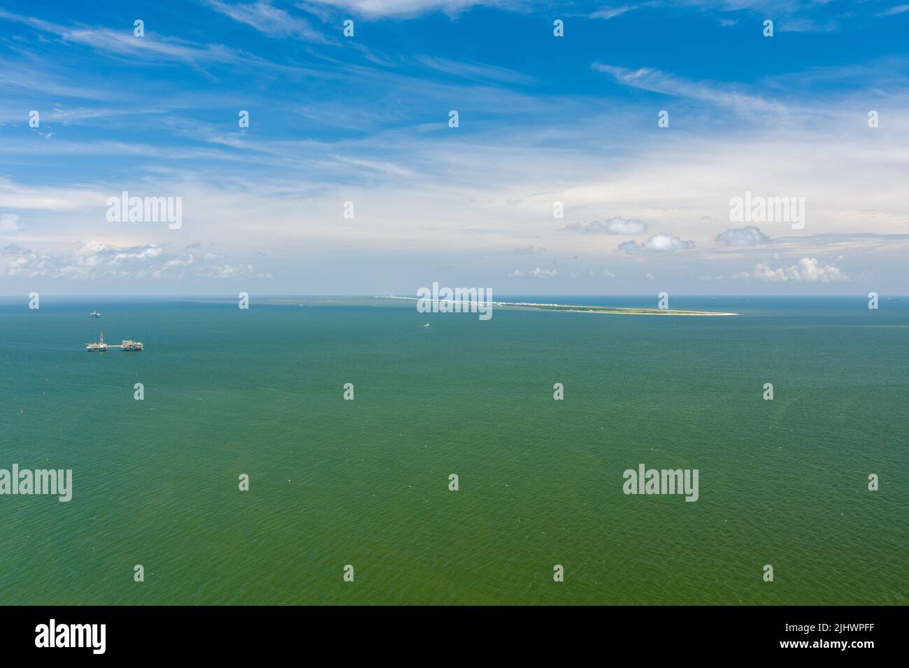 Aerial view of Fort Morgan, Alabama and the Gulf of Mexico at the mouth ...