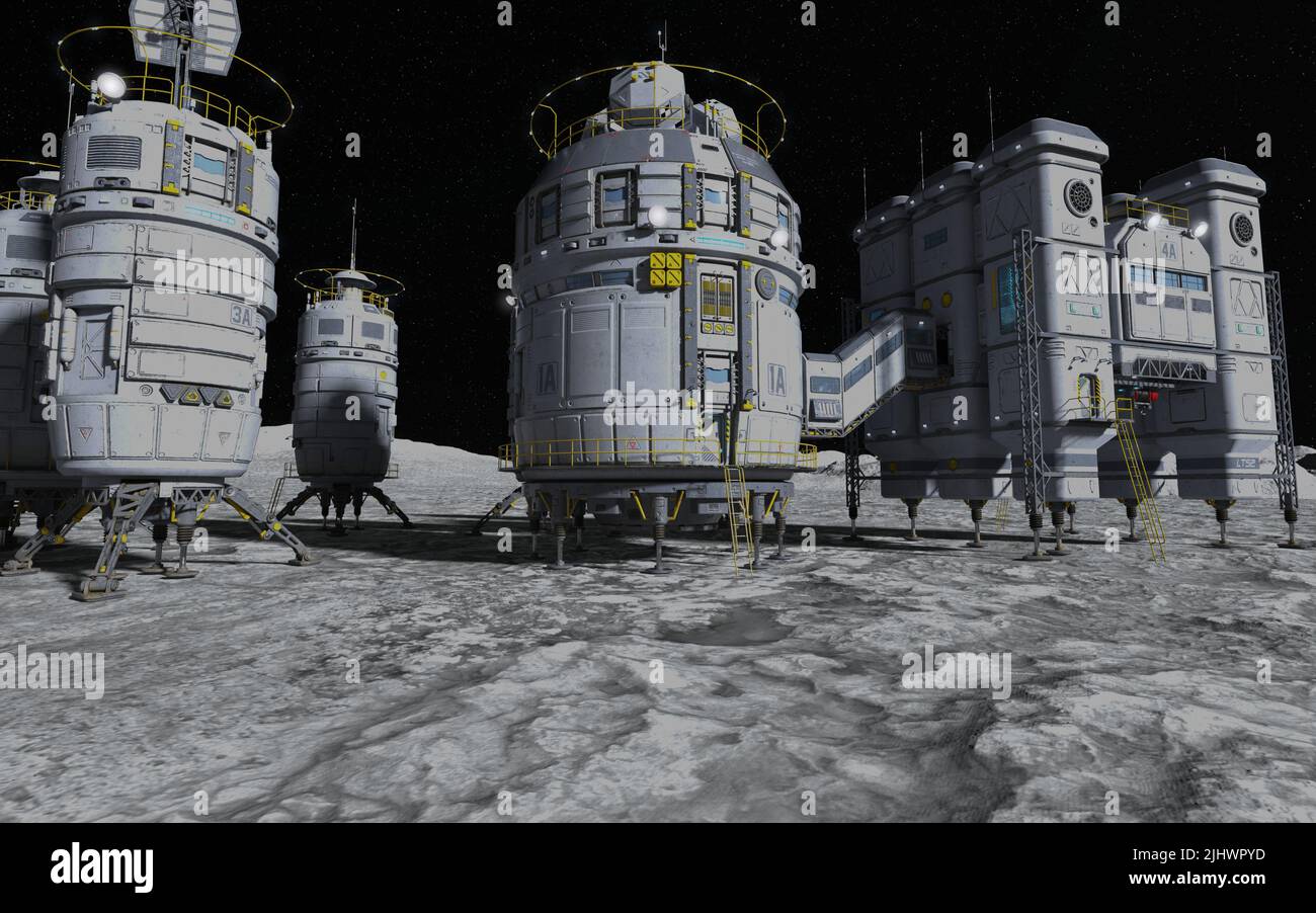 3D Illustration. Moon colony. Base on Moon. Life on Moon Stock Photo ...