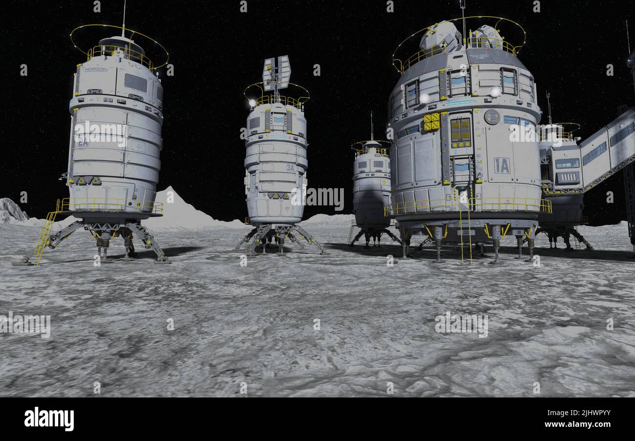 3D Illustration. Moon colony. Base on Moon. Life on Moon Stock Photo ...