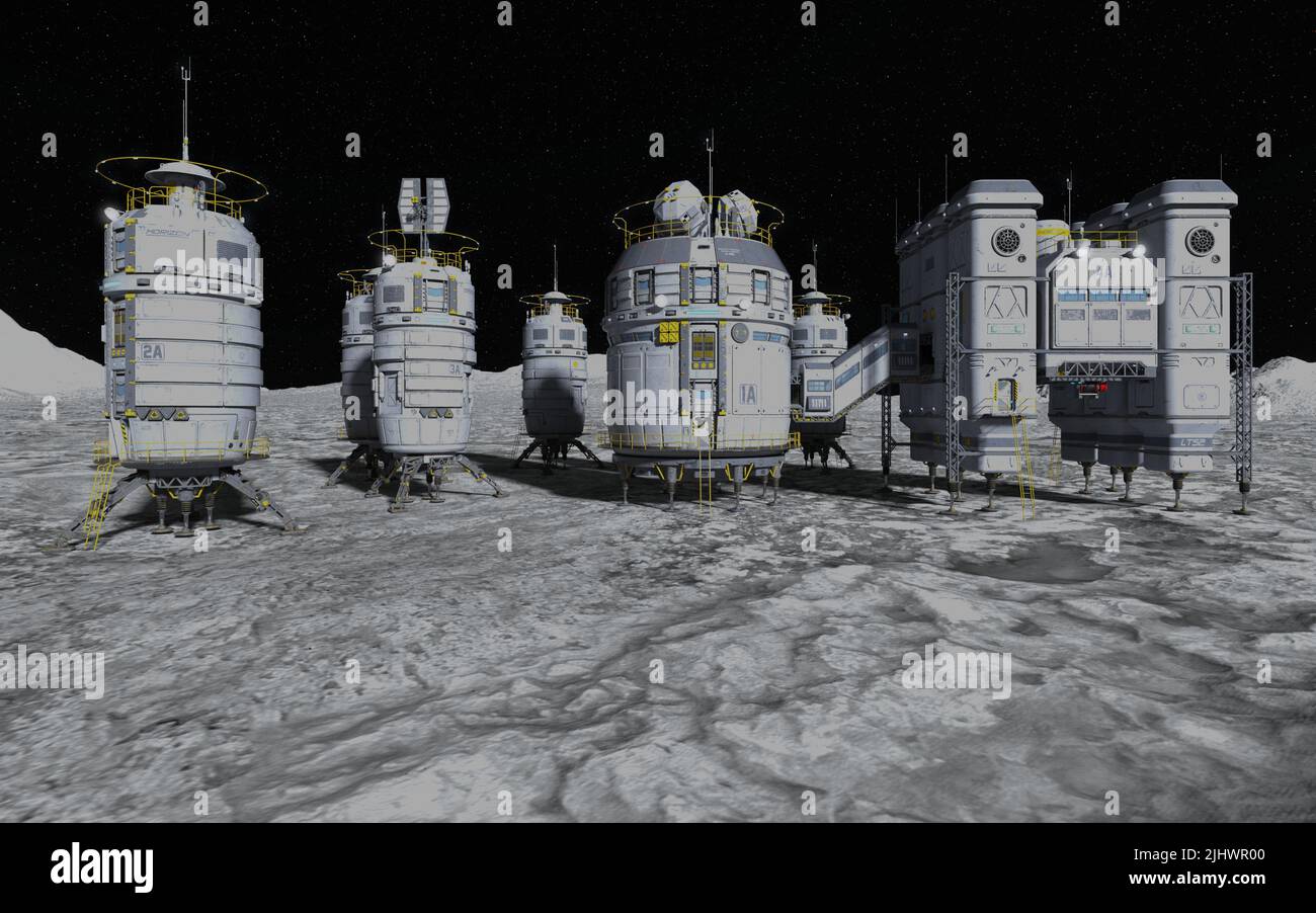 3D Illustration. Moon colony. Base on Moon. Life on Moon Stock Photo ...