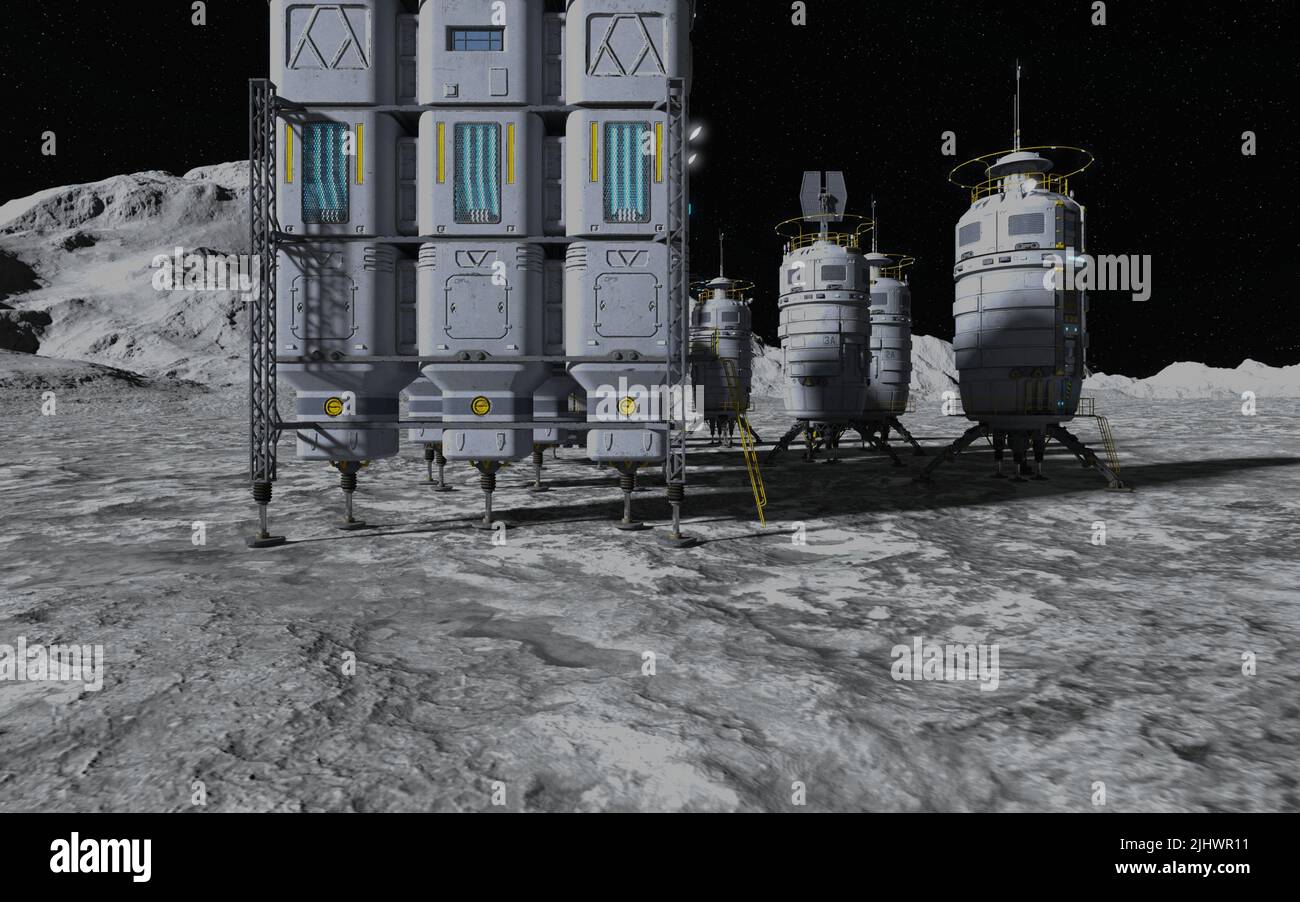 3D Illustration. Moon colony. Base on Moon. Life on Moon Stock Photo ...