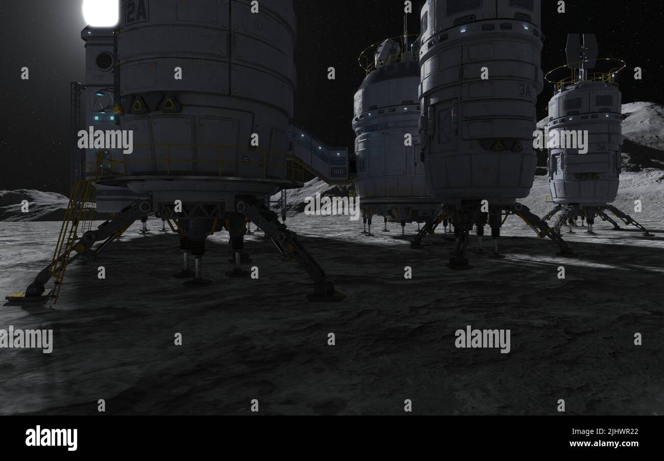 3D Illustration. Moon colony. Base on Moon. Life on Moon Stock Photo ...